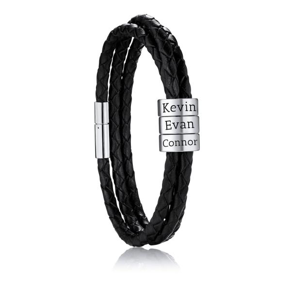 商品名:  OTXIXTO Customized 2-6 Names Bracelets Customized Identification ID for Women Men Genuine Leather Stainless Steel ...