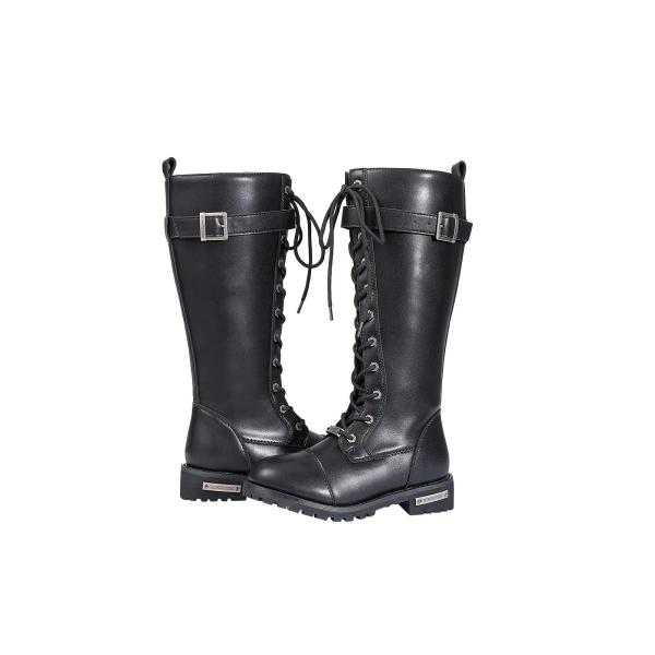 商品名:  GARGOYLE BELLS Women's Knee High Riding Combat Boots PU Leather Motorcycle Boots with Side Zipper Laced Up Wide Ca...