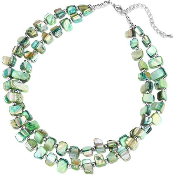 商品名BULINLIN ボーホー レイヤーシェルビーズネックレス ハンドメイド カラービーズ ショートネックレス ホリデースタイル コスチュームジュエリー レディース, プラスチック, 宝石なしBULINLIN Boho Layered S...