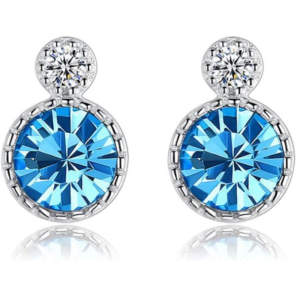 商品名女性用スターリングシルバー キュービックジルコニア スタッドイヤリング、ラウンドフープ キラキラ可愛いスモール ブルー パープル ラインストーン イヤースタッド、Boho ミニイヤリング Cz ジュエリー 低刺激性, 亜鉛 クリスタル...