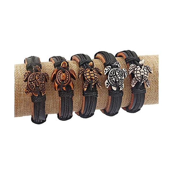 商品名:  10pcs Mens Mix White/Brown Tribal Sea Surfer Charm Turtle Leather Bracelet, blackブランド: Generic商品番号: 色: black素材: Me...