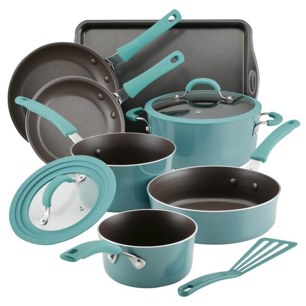 商品名:  Rachael Ray Cook + Create Nonstick Cookware/Pots and Pan Set, 10 Piece, Agave Blueブランド: Rachael Ray商品サイズ: 10 Piece...