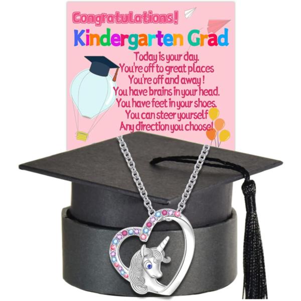 商品名彼女への卒業ギフト おめでとうギフト カード 卒業祝い 卒業祝い ユニコーン ネックレス カードボックス 卒業 ユニコーン ネックレス シルバー ペンダント ジュエリー, いいえ, 宝石なしKindergarten Graduatio...