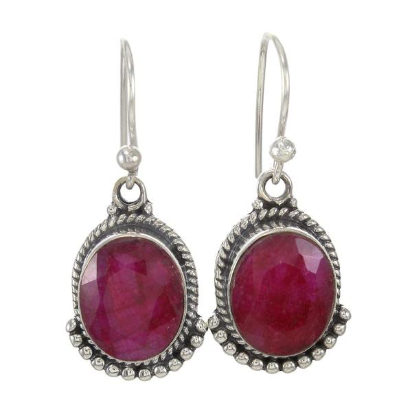 商品名Ruby Earrings Dangle, 925 Sterling Silver Earrings For Women, Silver Dangle Earrings, July Birthstone, Bezel Set Oval...