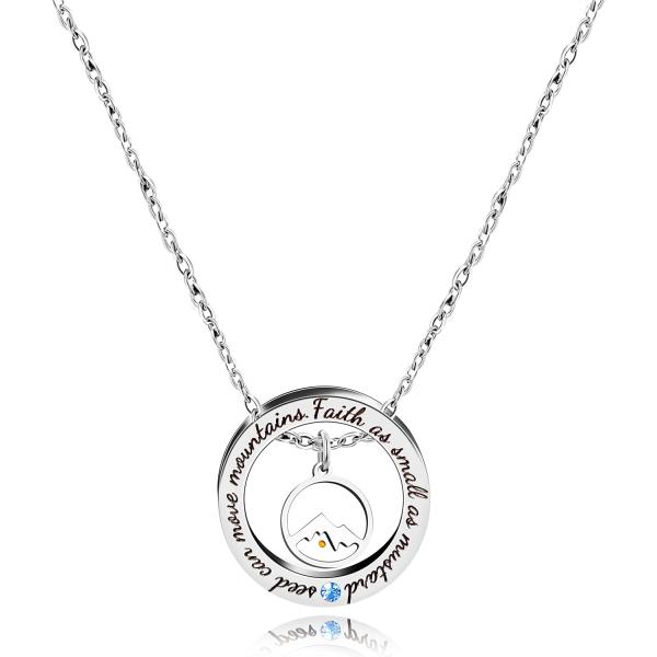 商品名クリスチャン サークル ラウンド リング ネックレス 「Faith As A Mustard Seed」 S Can Move Mountains Y958, 金属, キュービックジルコニアUloveido Stainless Cir...