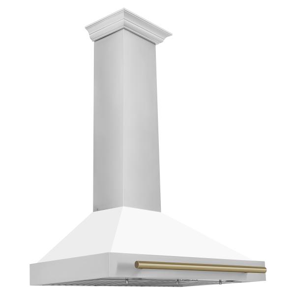 商品名:  ZLINE 36" Autograph Edition Stainless Steel Range Hood with White Matte Shell and Champagne Bronze Accents (KB4STZ...
