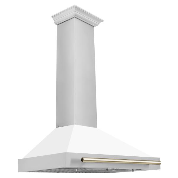 商品名:  ZLINE 36" Autograph Edition Stainless Steel Range Hood with White Matte Shell and Gold Accents (KB4STZ-WM36-G)ブランド...