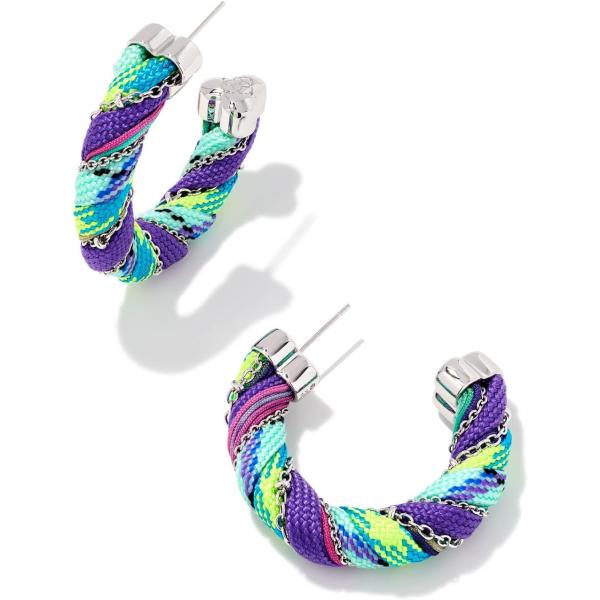 商品名Kendra Scott Masie コードフープイヤリング シルバー ペリウィンクルミックス ワンサイズ, One SizeKendra Scott Masie Corded Hoop Earrings in Periwinkle ...