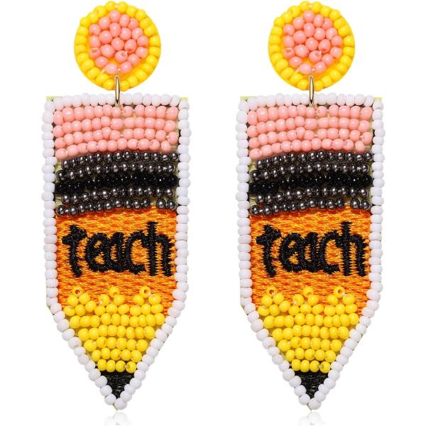 商品名教師用イヤリング レディース ガールズ ハンドメイド ビーズペンシル ティーチイヤリング おもしろ本 読書はかっこいいドロップダングルイヤリング 教師 感謝の日 新学期 ジュエリーギフト, 金属, 合金。Teacher Earring...