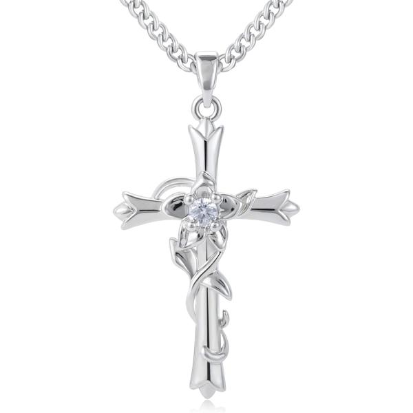 商品名Lourny シルバークロスネックレス レディース クロスペンダントネックレス キュービックジルコニア 母親への上品なギフト, 宝石なしLourny Silver Cross Necklace for Women, Cross Pen...