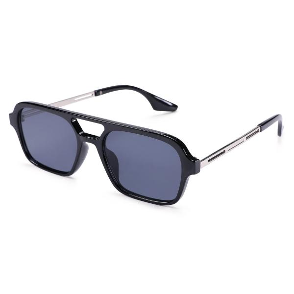 商品名: Pro Acme レトロ 70年代 アビエイター サングラス レディース メンズ フラット ヴィンテージ クラシック スクエア UV保護 シェード メタルデザイン アイウェア, ブラックフレーム | グレーレンズ, M Pro A...