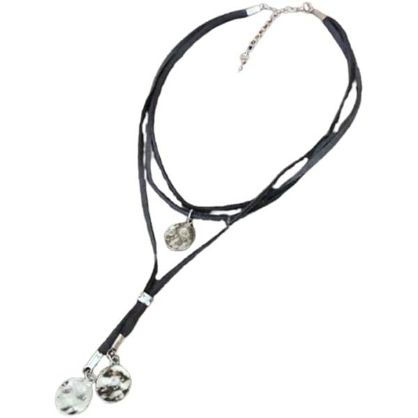 商品名Mansheng Boho Black/Brown Suede Choker Necklace for Women Girls Minimalist Layered Long Chain Tassels Necklace-Blackブ...