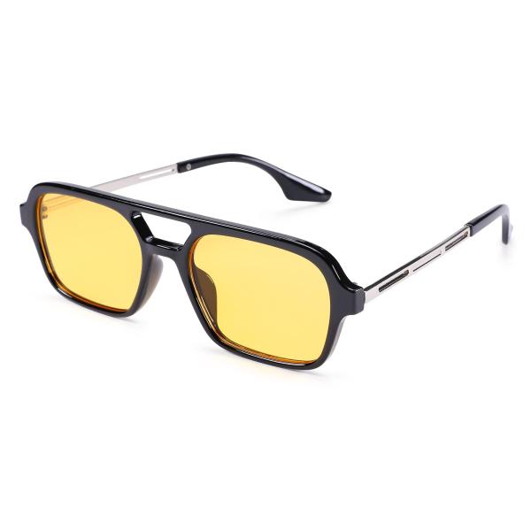 商品名: Pro Acme レトロ 70年代 アビエイター サングラス レディース メンズ フラット ヴィンテージ クラシック スクエア UV保護 シェード メタルデザイン アイウェア, ブラックフレーム | イエローレンズ, M Pro ...