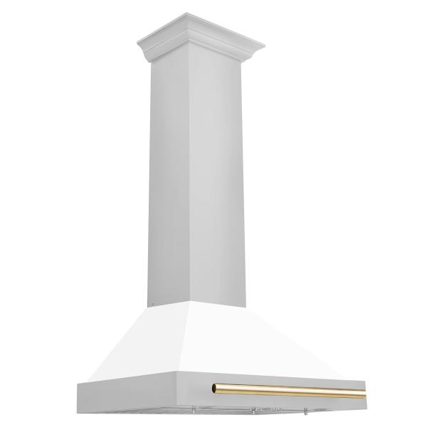 商品名:  ZLINE 30" Autograph Edition Stainless Steel Range Hood with White Matte Shell and Gold Accents (KB4STZ-WM30-G)ブランド...
