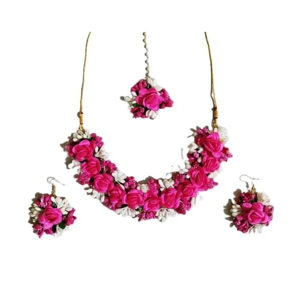 商品名:  Krista Artificial Flower Jewelry Set (Pink Color) - Necklace, Earings, Mangtika, Bangles for Girls/Women (Haldi/Me...