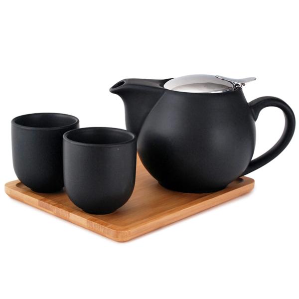 商品名:  Needzo Modern Ceramic Tea Sets and Coffee Servers with Teapot for Teatime, Strainer, 2 Handleless Mugs, and Bamboo...