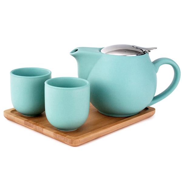 商品名:  Needzo Ceramic Tea Sets and Coffee Servers with Teapot for Teatime, Strainer, 2 Handleless Mugs, and Bamboo Tray, ...
