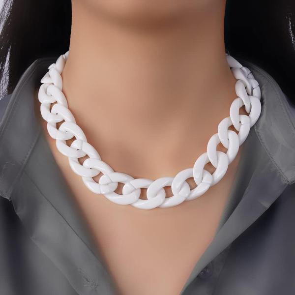 商品名YERTTER キュートでカラフルなアクリルチョーカー チャンキーチェーン ビッグリンクチェーンチョーカーネックレス 樹脂製キューバチェーンチョーカー 軽量パンクチェーン Egirls パーティーヒップホップ(B-ピュアホワイト)YE...