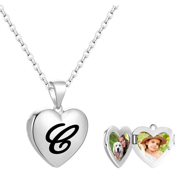 商品名IEFWELL Gifts for Teen Girls - Locket Necklaces That Holds Pictures, Silver Heart Necklaces for Girls with Initial C ...