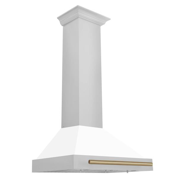 商品名:  ZLINE 30" Autograph Edition Stainless Steel Range Hood with White Matte Shell and Champagne Bronze Accentsブランド: ZL...