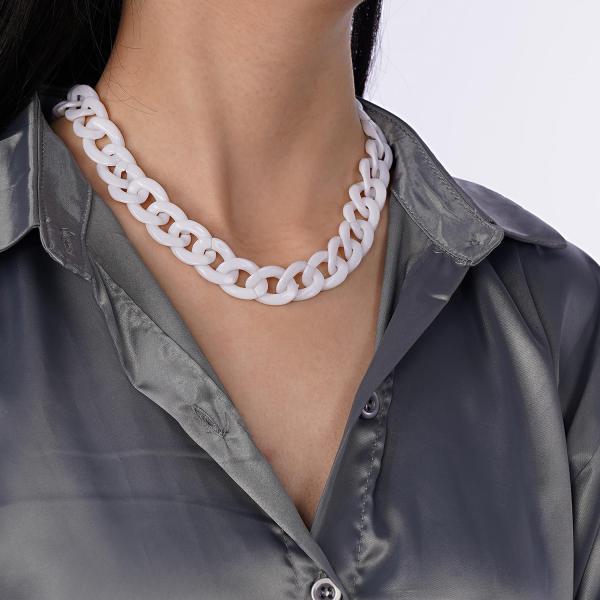 商品名YERTTER キュートでカラフルなアクリルチャンキーチェーン フラットチェーン チョーカーネックレス 鎖骨チェーン 細いチョーカー 軽量樹脂プラスチックチェーン Egirls Punk Emo用 (ホワイト)YERTTER Cute...