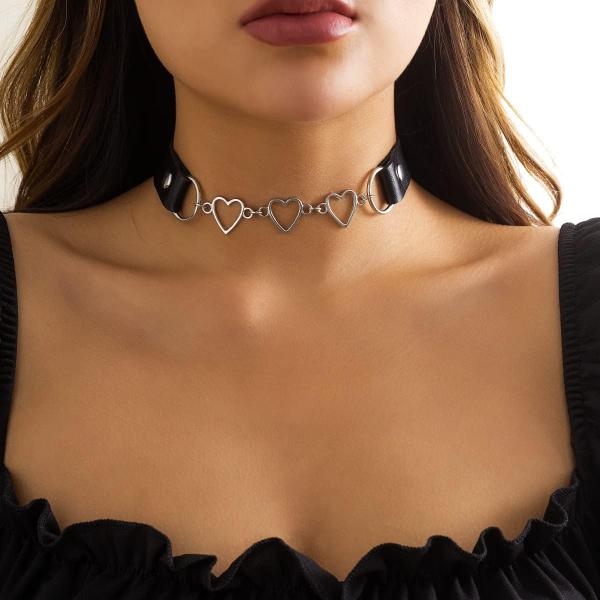 商品名E EMZHOLE スプライシング PU パーソナライズ チョーカー ネックレス パンクスタイル シンプル ラブ 合金 万能ネックレス, ポリウレタン、合金。, 宝石なし。E EMZHOLE Splicing PU Personali...