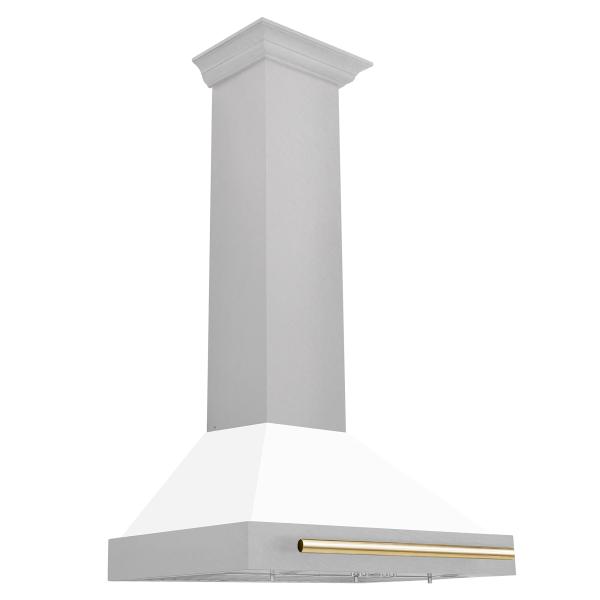 商品名:  ZLINE 30" Autograph Edition DuraSnow Stainless Steel Range Hood with White Matte Shell and Gold Handleブランド: ZLINE ...