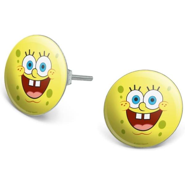 商品名スポンジボブ スタッドピアス グーフィー スマイルフェイス ノベルティ シルバーメッキ, クロム, 0.4 InchesSpongeBob Goofy Smile Face Novelty Silver Plated Stud Ear...
