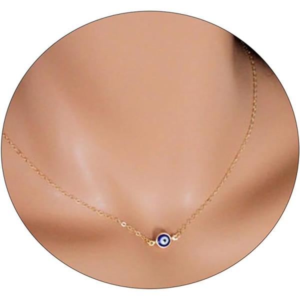商品名ASCOMY Tiny 14K Gold Plated Evil Eye Choker Necklaces Turkish Dark Blue Glass Evil Eye Necklaces Minimalist Adjustabl...