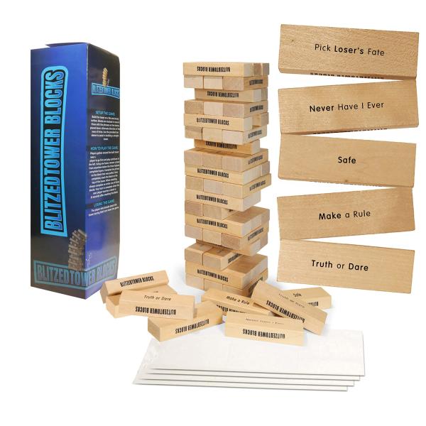 商品名: BlitzedTower Blocks 大人用 ドリンクゲーム | 54ブロック 楽しくて楽しいドリンクコマンド付き カラーショットグラス4個付き | カスタマイズ用ステッカーパック | 究極のプレゲーム大人用パーティーゲーム B...