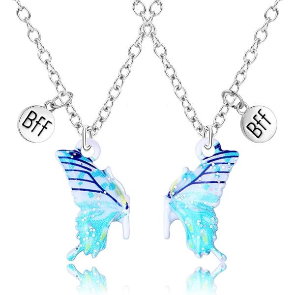 商品名MJartoria BFFネックレス 2分割 蝶 友情ネックレス 親友 永遠 色付き蝶 BFFペンダント 親友 ネックレス レディース ガールズ ギフト, 合金, 宝石なし。MJartoria BFF Necklaces for 2-...