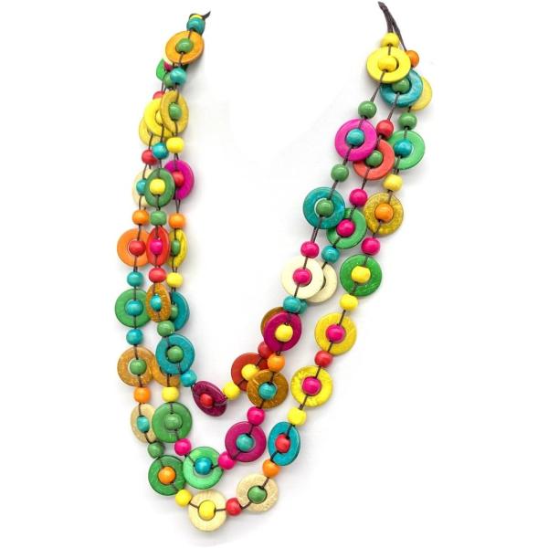 商品名ボヘミアン 木製ココナッツシェル 木製ビーズチョーカーネックレス アフリカエスニック カラフル ロングレイヤードビブ 多層 フラワー 幾何学模様 レディース ガールズ 分厚い パーティーコスチューム バケーションジュエリー, ウッド,...