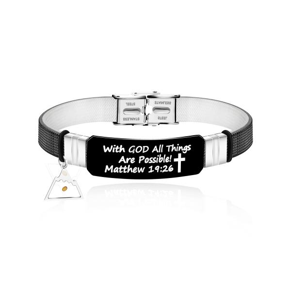 商品名: With God All Things Are Possible Matthew 19:26 ブレスレット 聖書カフリストバンド ステンレスバックル マスタードシードチャーム, プラスチック, 樹脂 With God All Th...