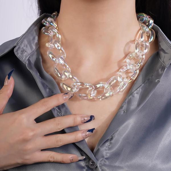 商品名YERTTER 透明キラキラ大きなアクリルリンクチェーンチョーカー レディース メンズ チャンキーチェーンリンク ネックレス 樹脂チョーカー ステートメント プラスチックチョーカー カラーネックレスYERTTER Transparen...