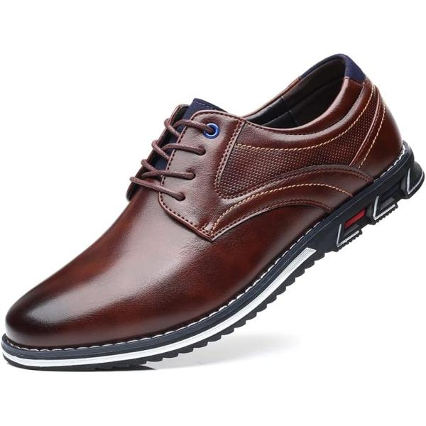 商品名Men's Casual Dress Shoes Modern Classic Oxfords Formal Business Wedding Work Breathable Lace-ups for Men, Brown US Si...