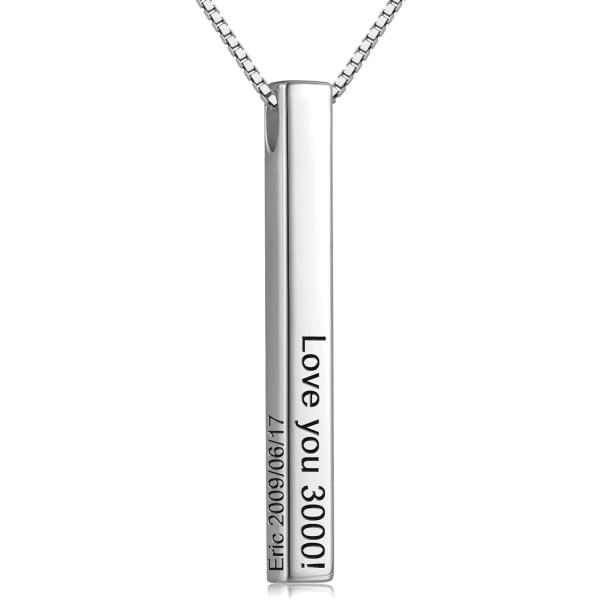 商品名Personalized Bar Name Necklace for Women - Precious Metals Sterling Silver Custom 4-Sided Engraved Inscriptions Text ...