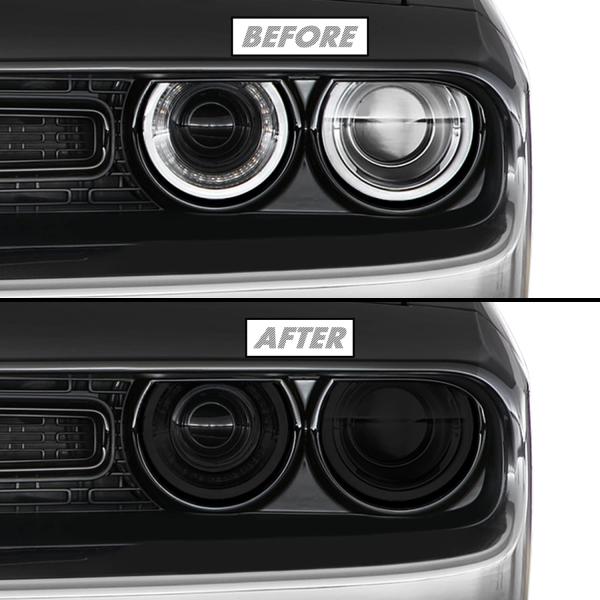 商品名: SlickMod プレカットビニールスモークティント 2015-2022 Dodge Challenger ヘッドライト用 (3.ヘッドライト、20%ダークスモーク) SlickMod PreCut Vinyl Smoke Tin...