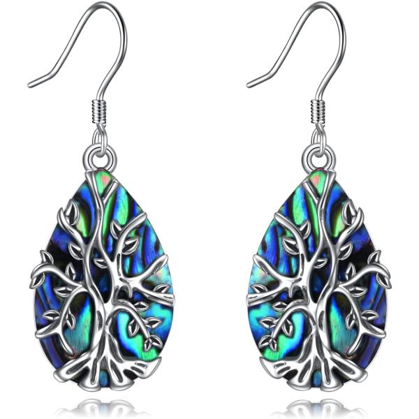 商品名YFN Tree of Life Earrings Sterling Silver Abalone Shell Teardrop Tree Dangle Drop Earrings Tree of Life Jewelry for W...