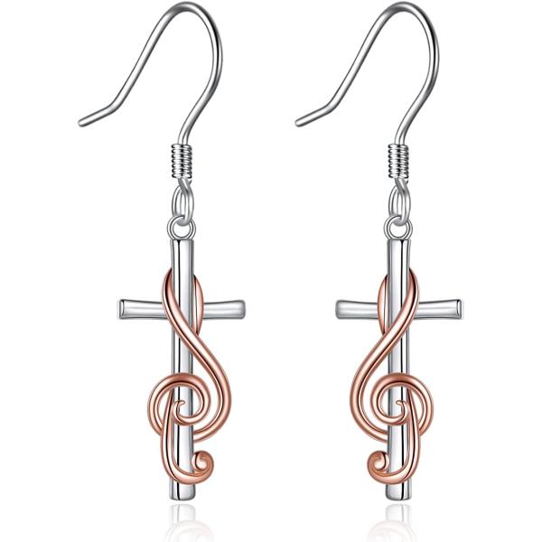 商品名シルバーフィリグリー イヤリング レディース 925スターリングシルバー ティアドロップ ダングル ドロップイヤリング ボヘミアジュエリーギフト レディース 母 母Musical Note Cross Earrings For Wom...