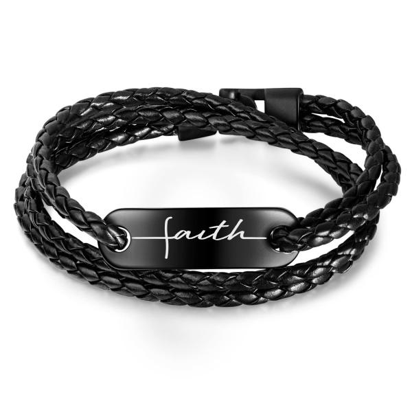 商品名:  SHNIAN Faith Script Cross Braided Leather Bracelet for Women Men Black Leather Wristband Cuff Bangle Inspirational...