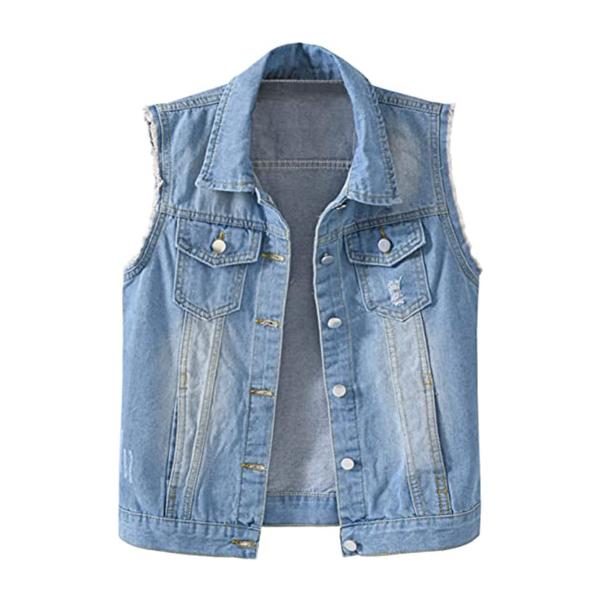 商品名:  COWOKA Women's Casual Denim Waistcoat Slim Fit Frayed Sleeveless Jacket Ripped Tops with Pockets Light Blue Mブランド:...
