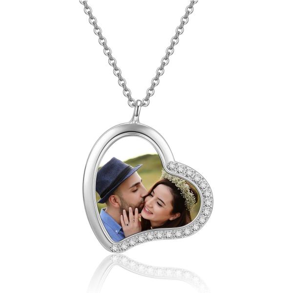 商品名BOPREINA Personalized Heart Picture Necklace Custom Photo Pendant for women Customized Engraved Picture Crystal Love ...