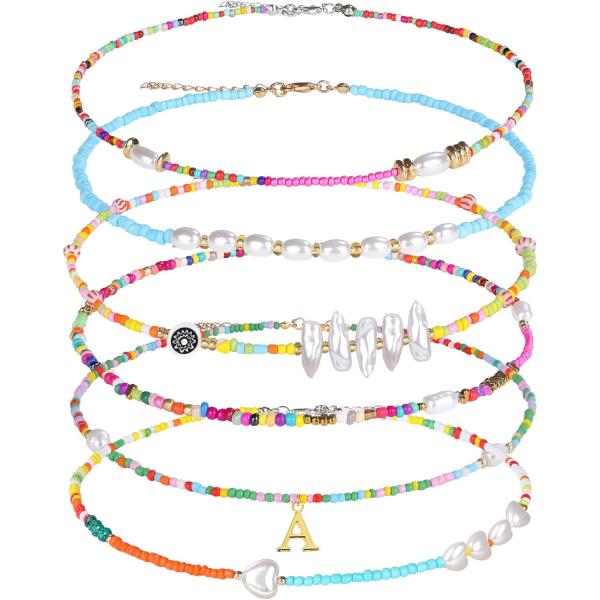 商品名DoreenBow ビーズチョーカーネックレス レディース カラフルなシードビーズネックレス レイヤーヒマワリチャーム ボーホービーズネックレス 夏の楽しいビーチネックレス, プラスチック, 宝石なし。DoreenBow Beaded...