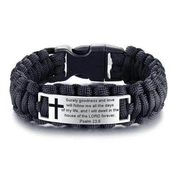 商品名:  SHNIAN Umbrella Rope Bracelet Bible Cross Engraved Psalm 23:6 - Stainless Steel ID Wristband Religious Gift for Me...