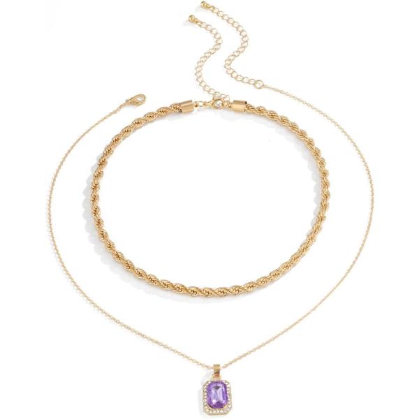 商品名Wycian Mom Necklace Personalized, AaA Cubic ZirconiA Necklace Layers Purple Alloy Square Diamond Jewelry for Girls Wo...