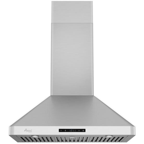 商品名:  Awoco 30” Wall Mount Stainless Steel Range Hood 3 Speeds, 6” Round Top Vent 800CFM 2 LED Lights &amp; Remote Contr...