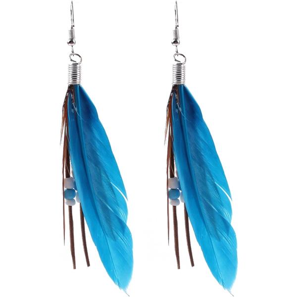 商品名Sollarisy フェイクフェザーイヤリング フリンジタッセル ロングドロップイヤリング エスニックタッセル ダングルイヤリング 軽量ビーズイヤリング レディース ガールズ ブルー 10x1.7cmSollarisy Faux Fe...