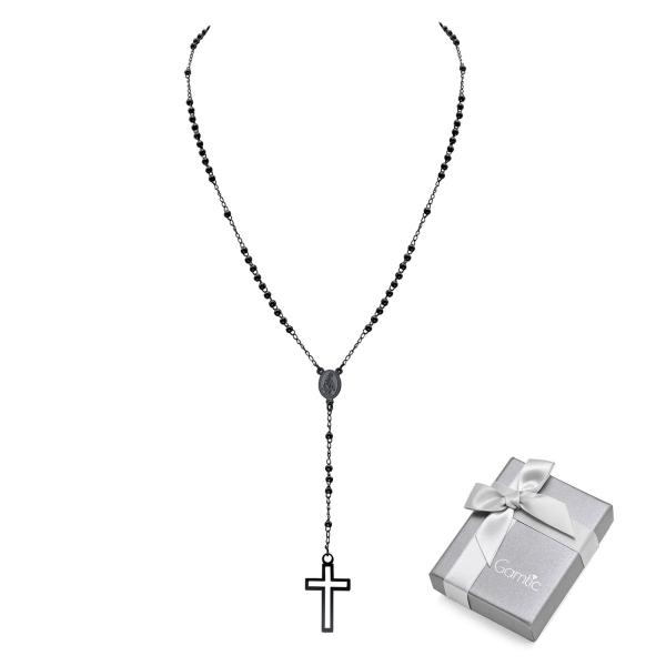 商品名: ロザリオ ネックレス レディース メンズ - カトリック 祈り ロザリオ Y 祈り ビーズ ネックレス 聖母マリアと十字架付き 初聖体拝領や堅信礼の贈り物に最適 ゴールド/シルバー/ブラック, 60 cm, ステンレス鋼, アンバ...