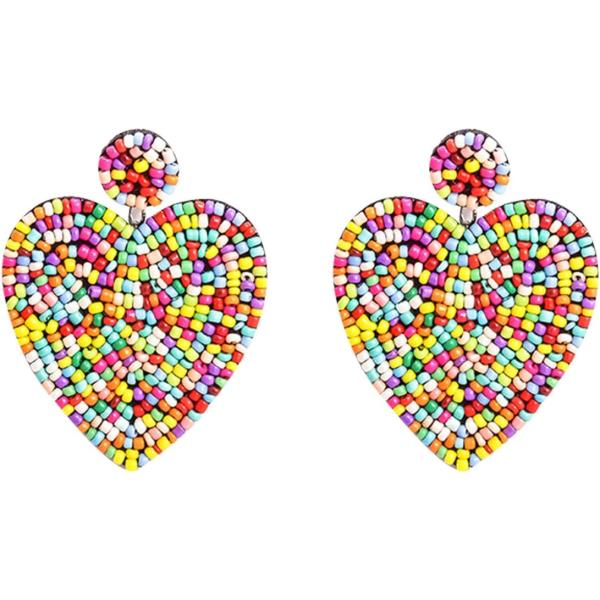 商品名Seakuur ビーズドロップイヤリング ハンドメイド シードビーズ ハートフープ ダングルイヤリング ボヘミア ステートメントイヤリング スタッド レディース ガールズ, 樹脂, N/CSeakuur Beaded Drop Ear...