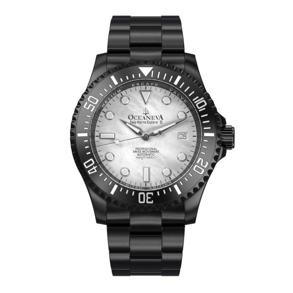商品名: Oceaneva〓 メンズ ディープマリンエクスプローラーIII 3000M プロダイバーウォッチ ホワイトマザーオブパールダイヤル ブラックIP - ステンレススチールブレスレット 38時間パワーリザーブ。, ホワイトマザーオブ...
